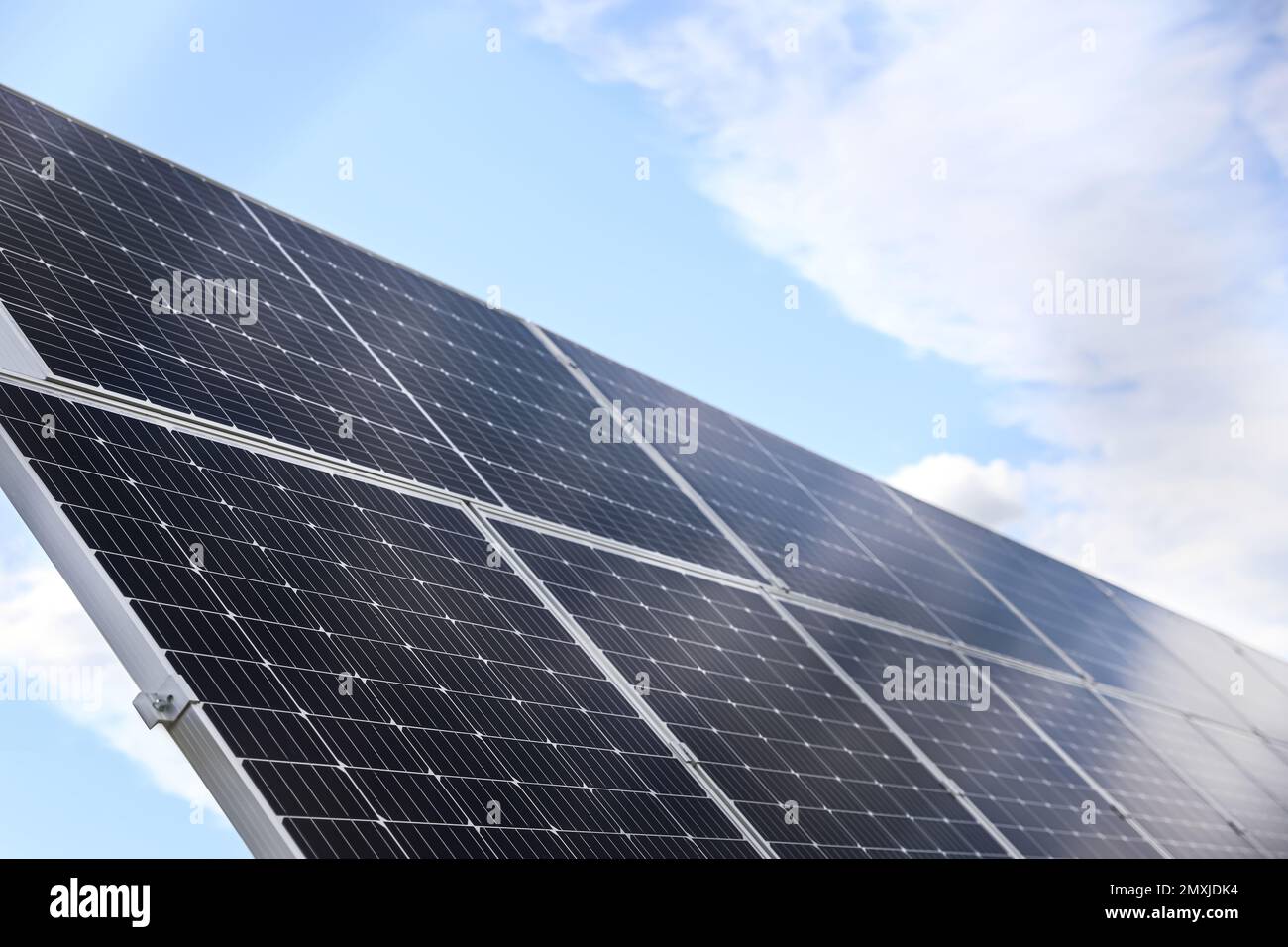 Solar panels installed outdoors, closeup. Alternative energy source ...