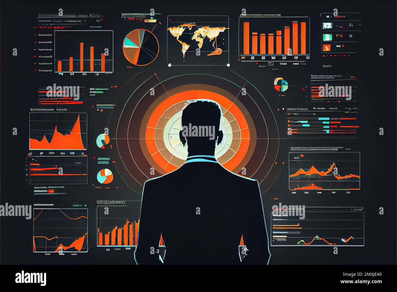 A male looking at a screen that displays a map of the world Stock Photo ...