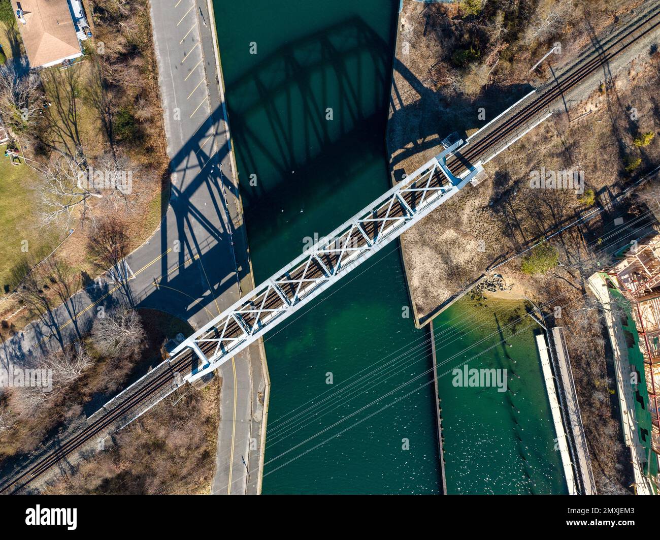 An top view of the Shinnecock Bridge on Long Island, in Hampton Bays on ...