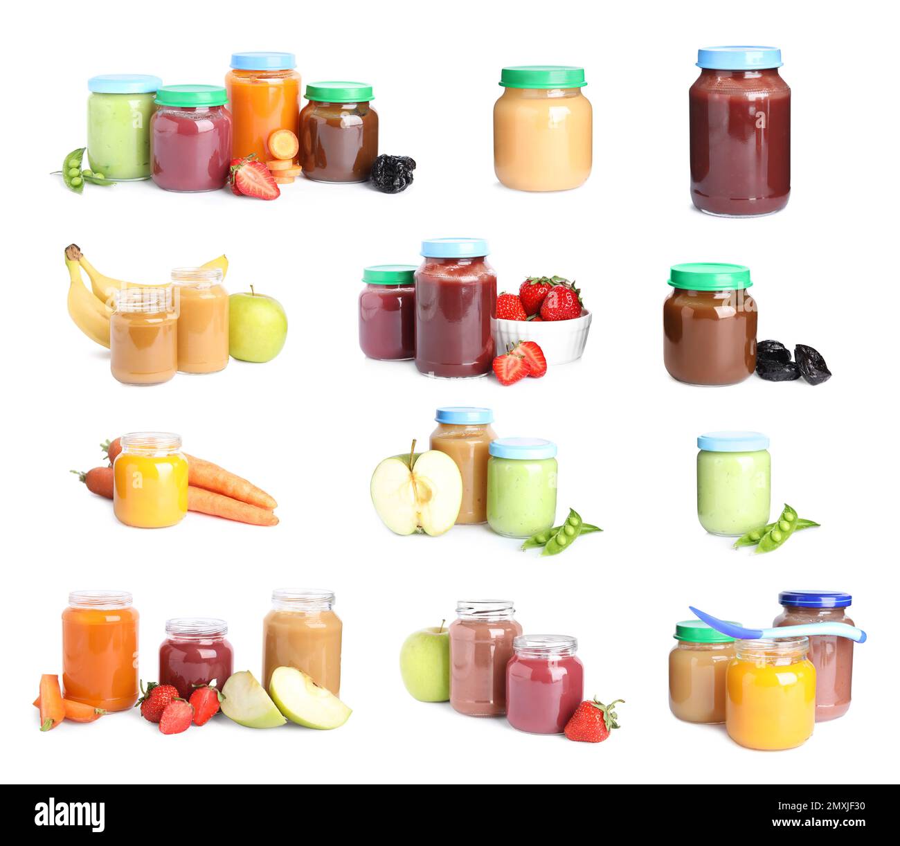 Set with different jars of baby food on white background Stock Photo ...