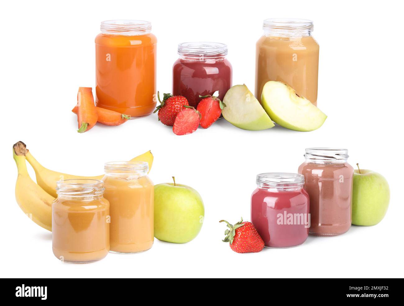 Set with different jars of baby food on white background Stock Photo ...