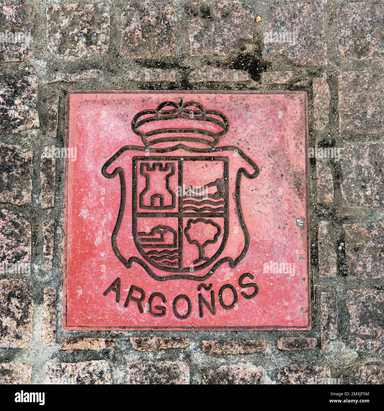 heraldic shield carved in relief on a red tile or tile from the town of ...