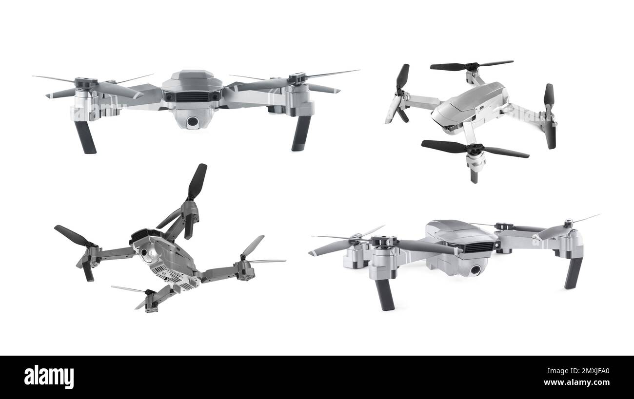 Modern drone on white background, views from different sides Stock ...