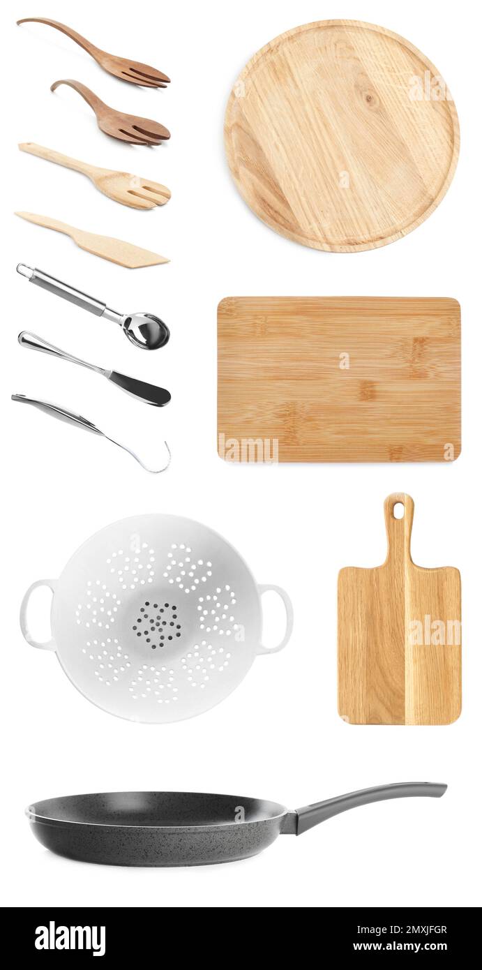Set with different cooking utensils on white background Stock Photo - Alamy