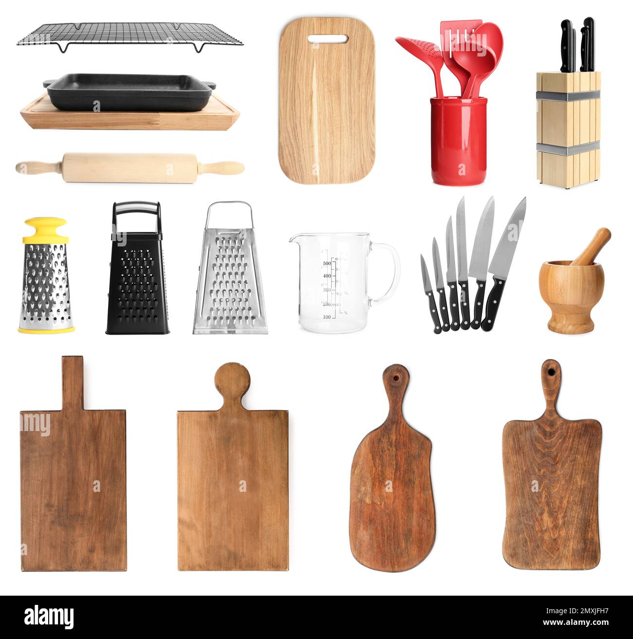 Set with different cooking utensils on white background Stock Photo - Alamy