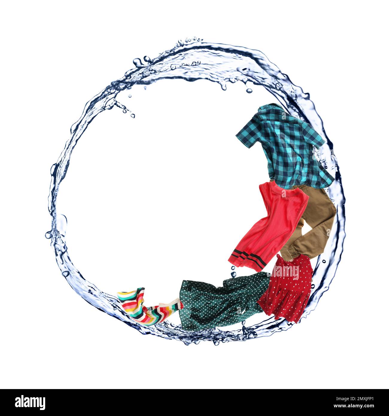 Water splash with different clothes isolated on white Stock Photo - Alamy