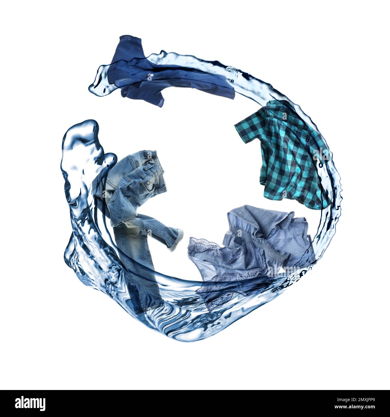 Water splash with different clothes isolated on white Stock Photo - Alamy