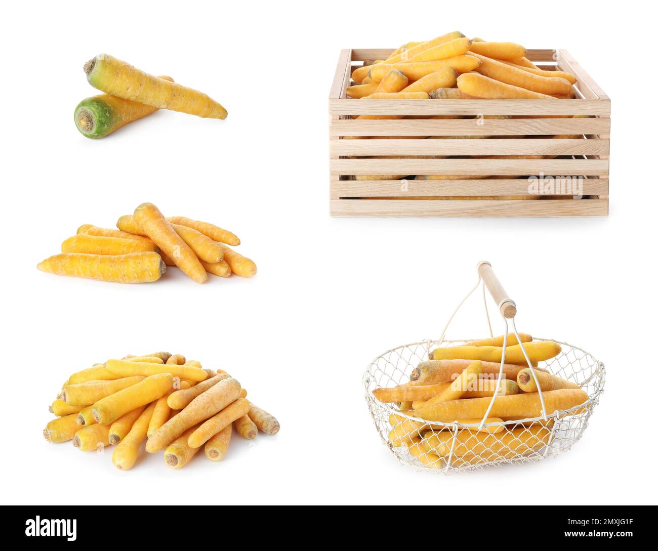 Set of fresh yellow carrots on white background Stock Photo - Alamy