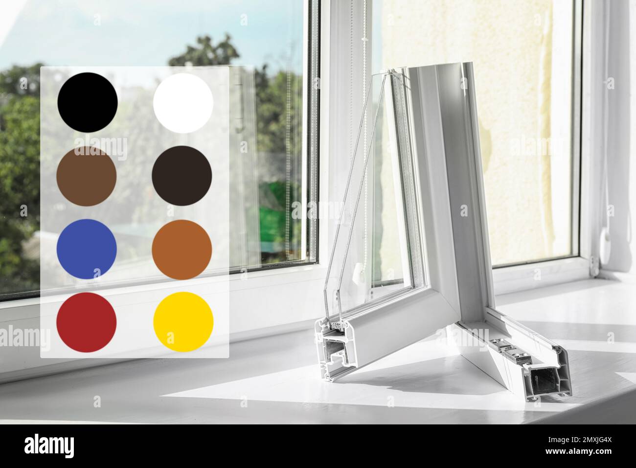 Sample of modern window profile on sill and avaiable colors palette ...