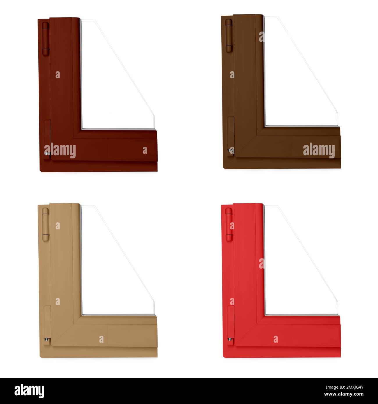 Set with samples of modern window profile in different colors on white ...