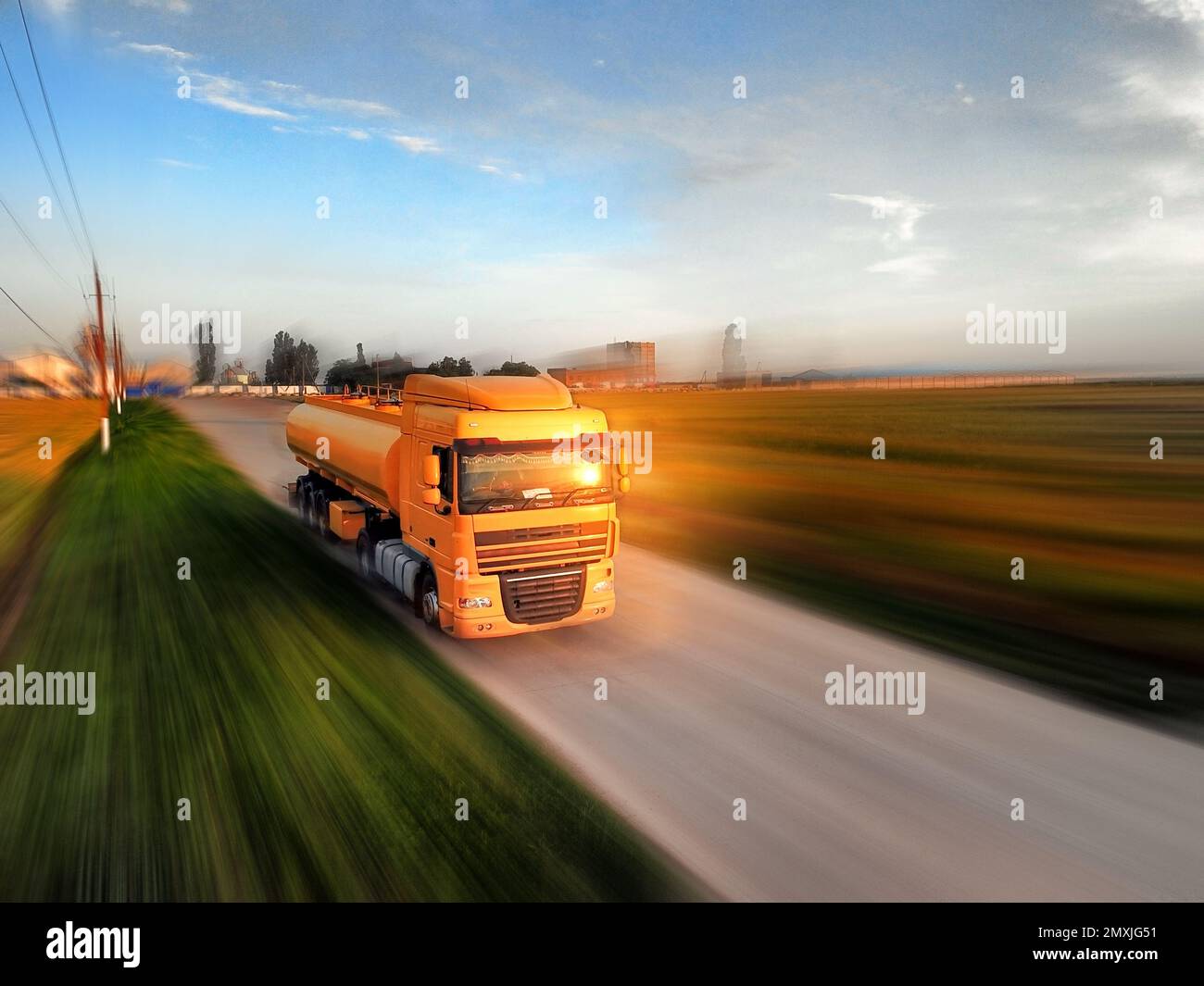 Logistics concept. Truck on country road, motion blur effect Stock ...