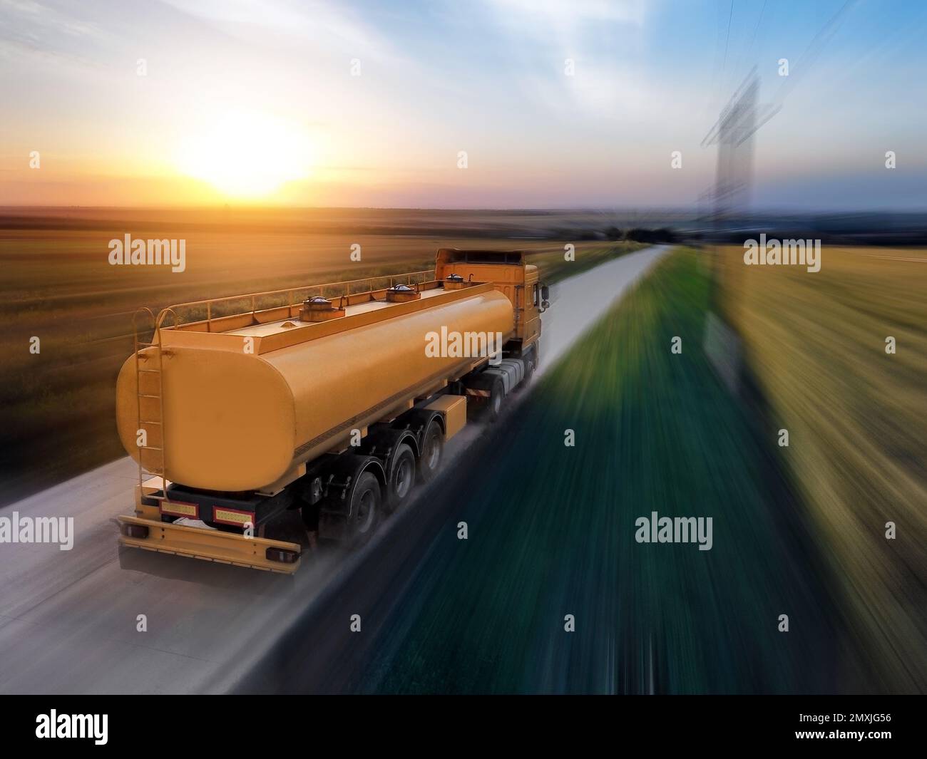 Logistics concept. Truck on country road, motion blur effect Stock ...