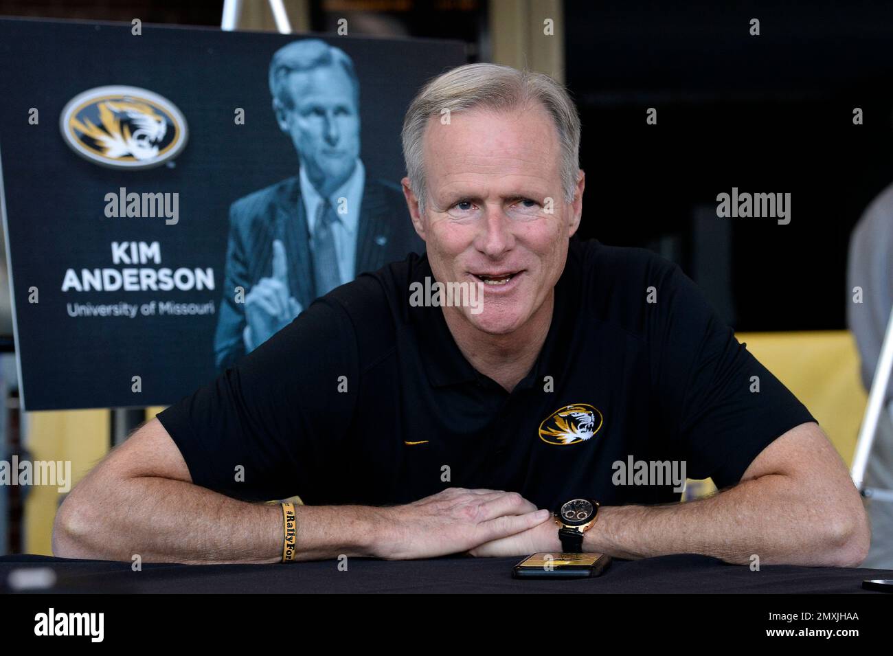 Missouri coach Kim Anderson answers a question during the Southeastern ...