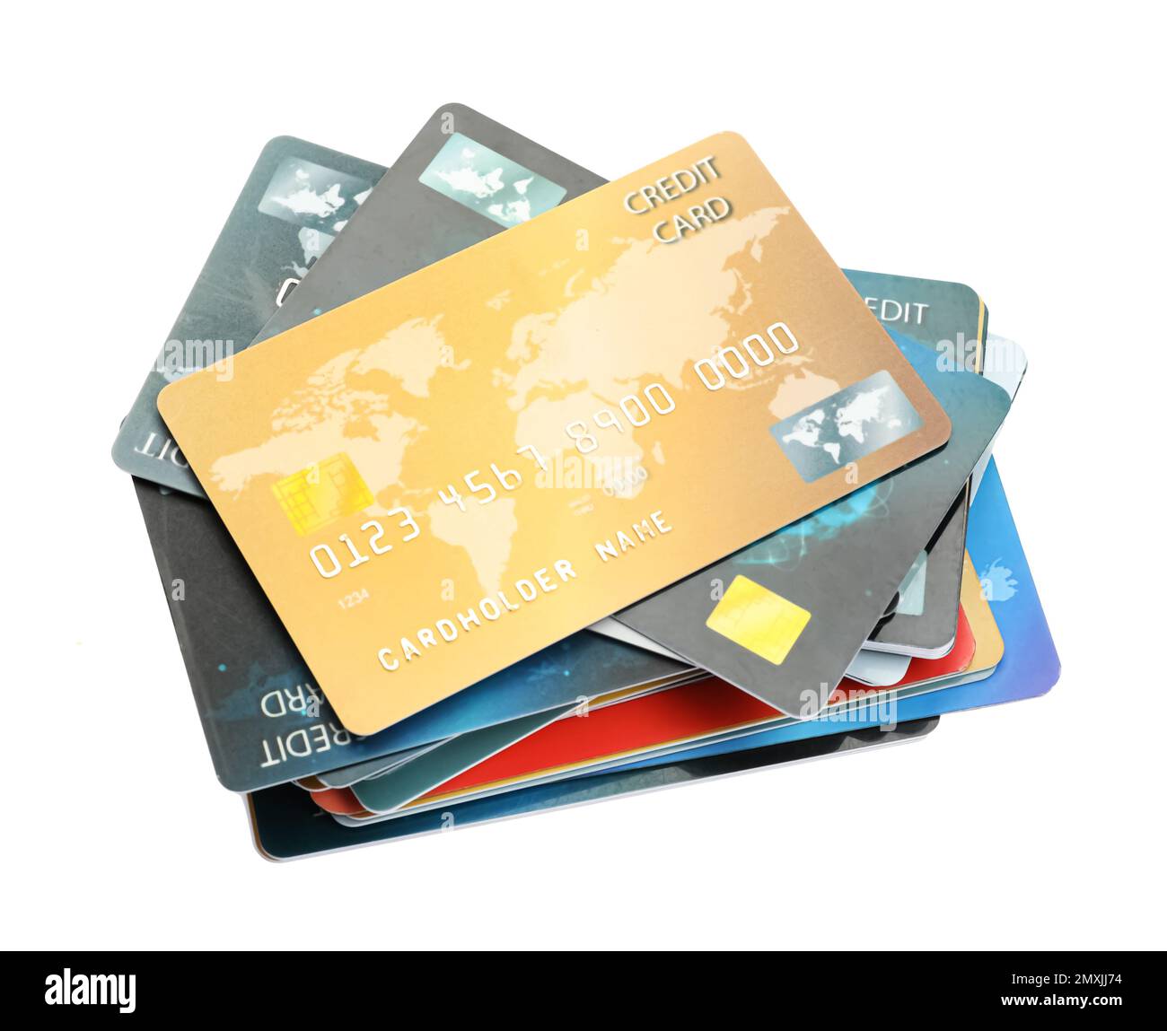 Different plastic credit cards on white background Stock Photo - Alamy