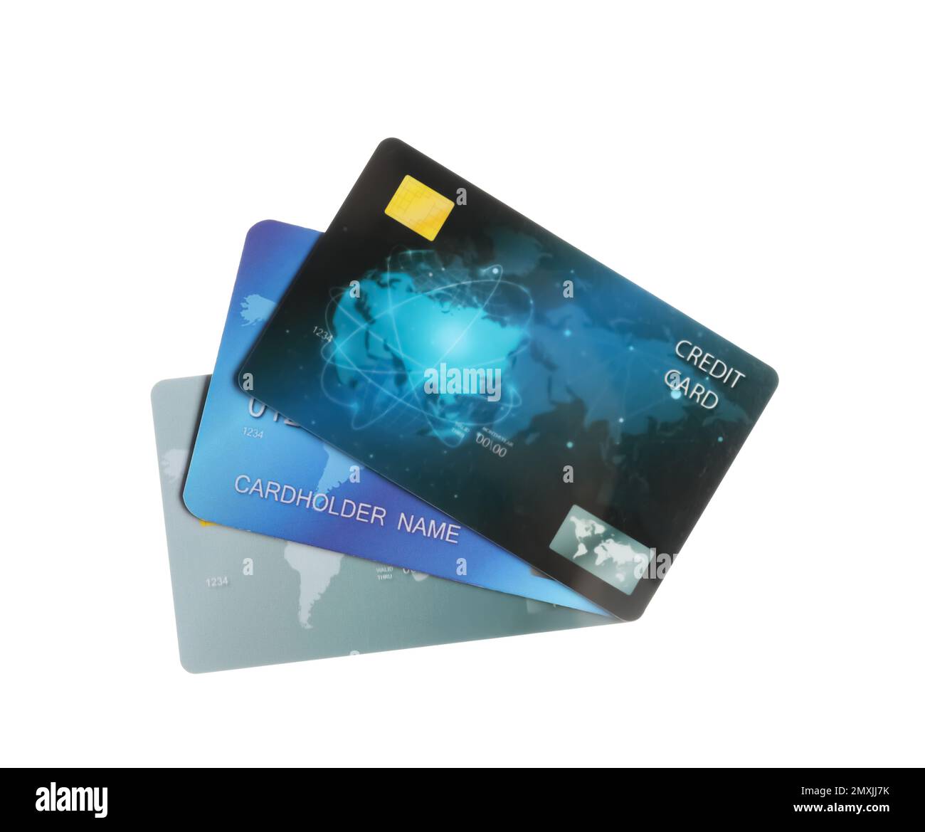 Different plastic credit cards on white background Stock Photo - Alamy