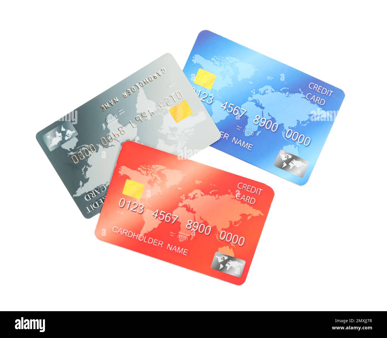 Different plastic credit cards on white background Stock Photo - Alamy