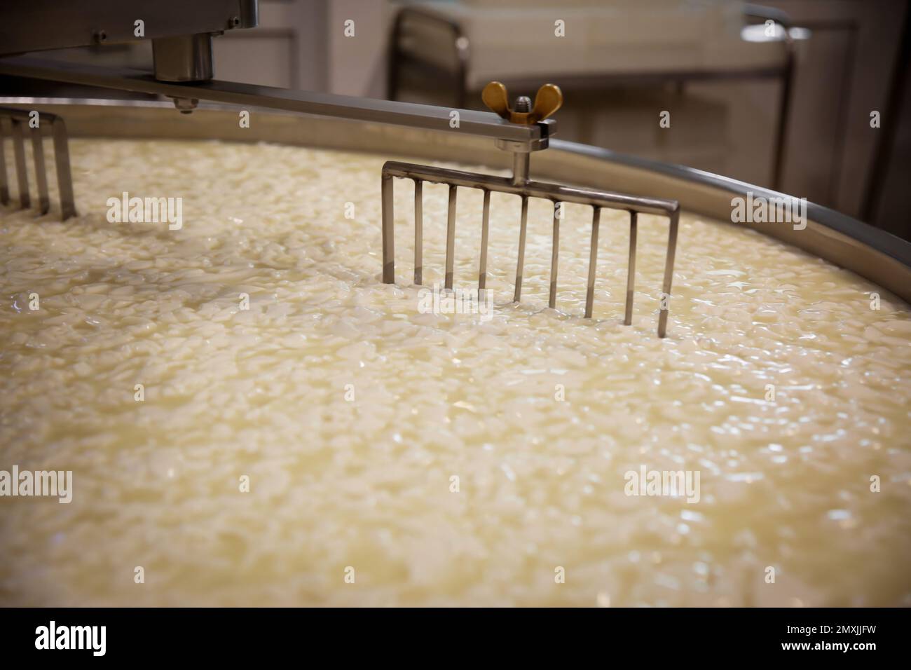 Curd and whey in tank at cheese factory Stock Photo - Alamy
