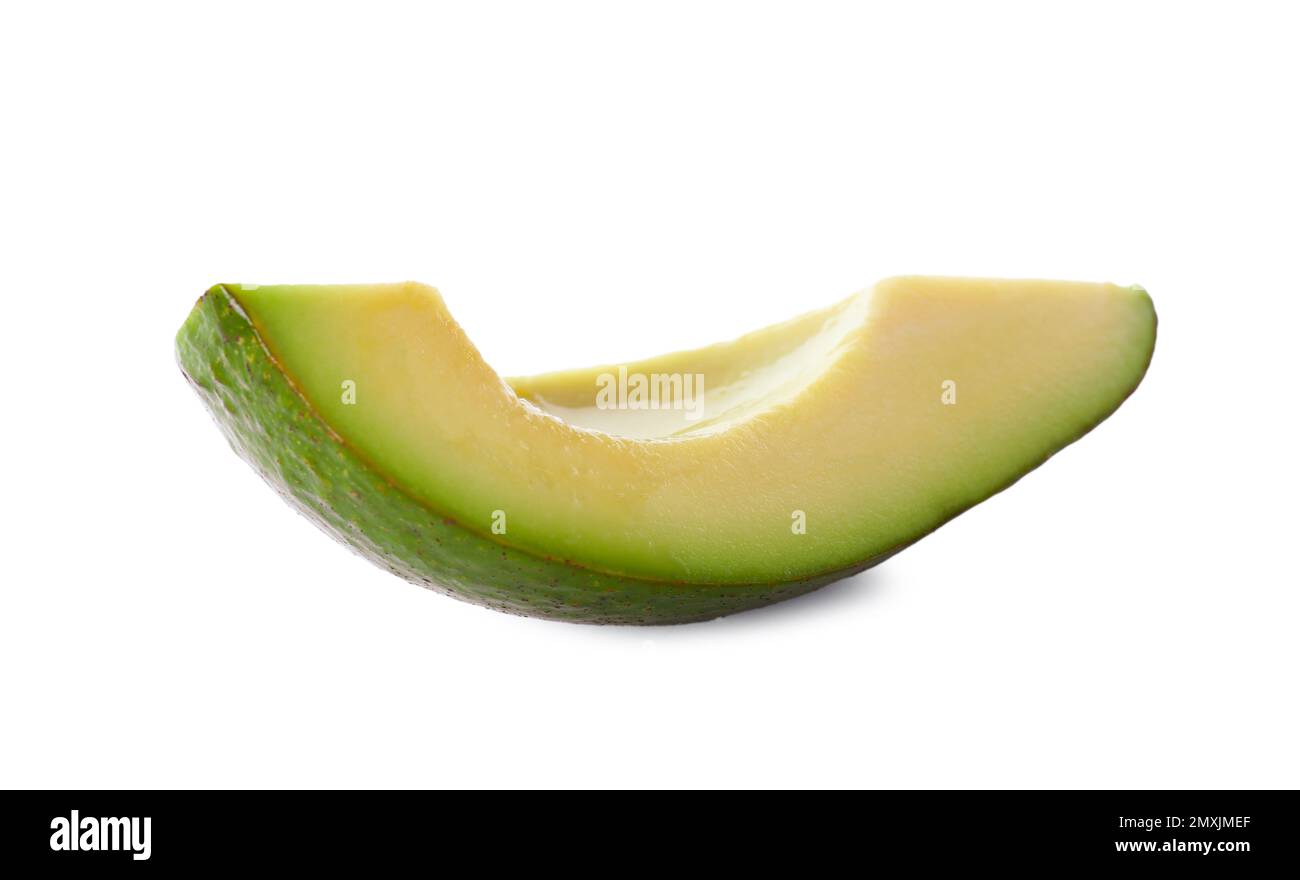 Slice of ripe avocado isolated on white Stock Photo - Alamy