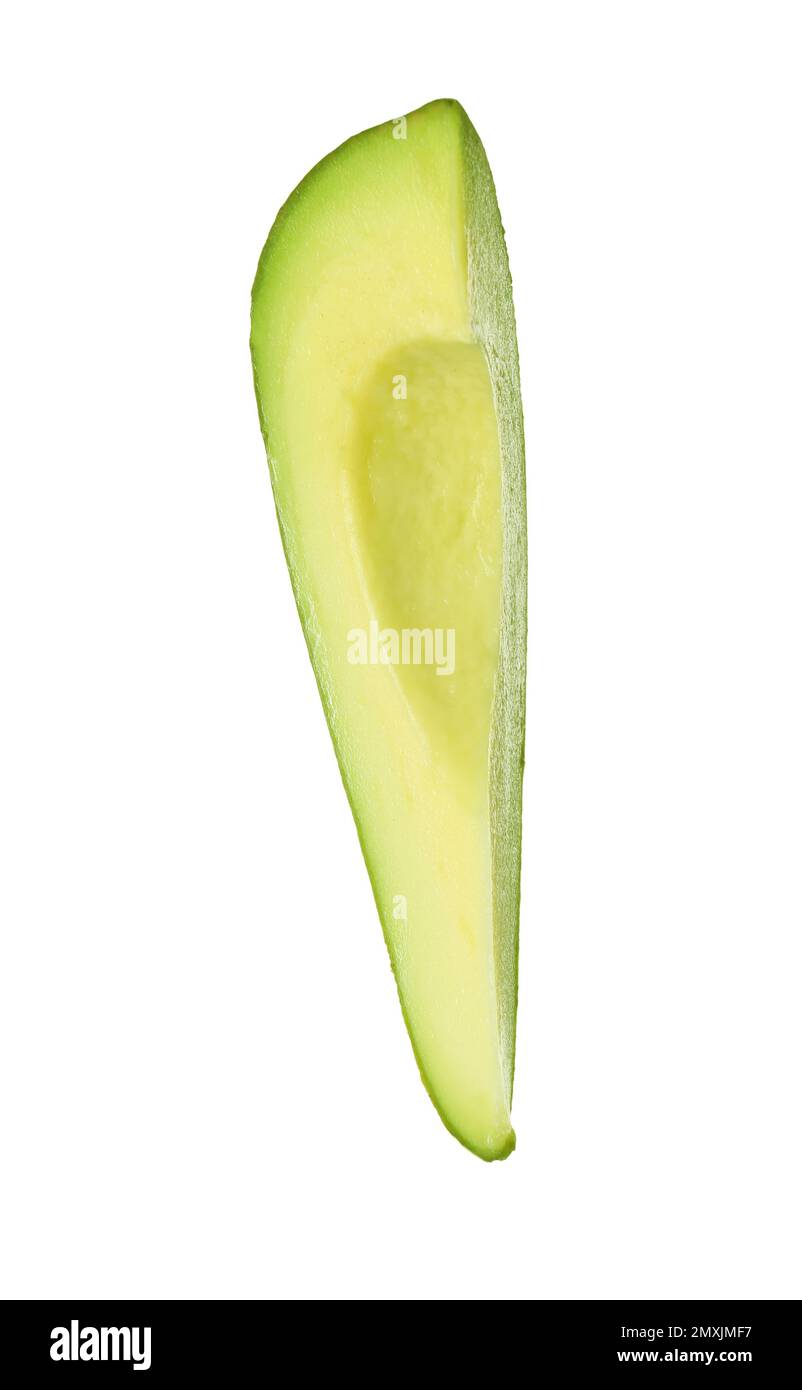 Slice of ripe avocado isolated on white Stock Photo - Alamy