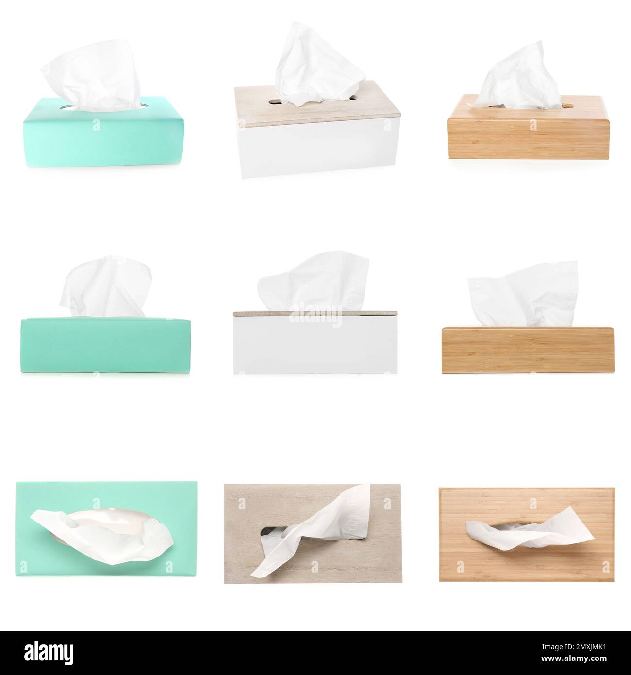 Set with paper tissues on white background Stock Photo - Alamy
