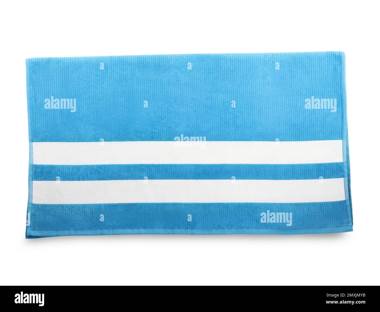 Blue towel isolated on white, top view. Beach object Stock Photo - Alamy