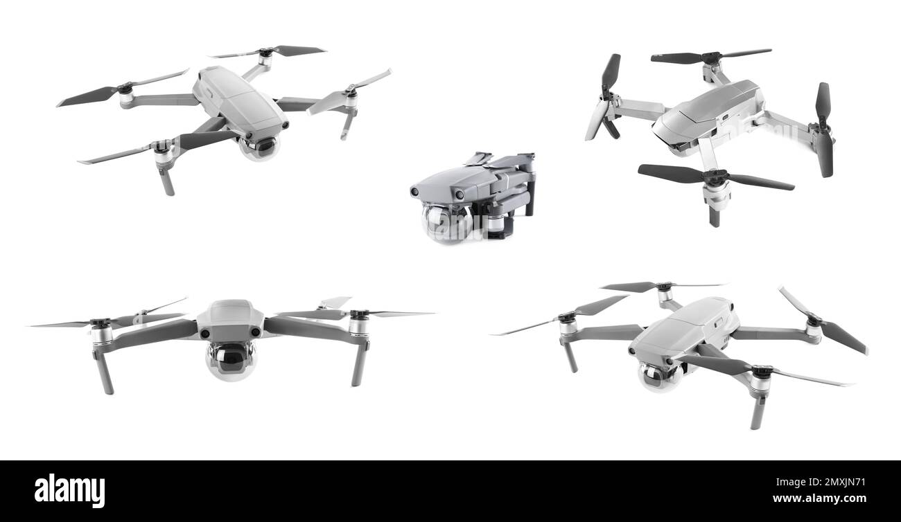 Set of different drones on white background Stock Photo - Alamy