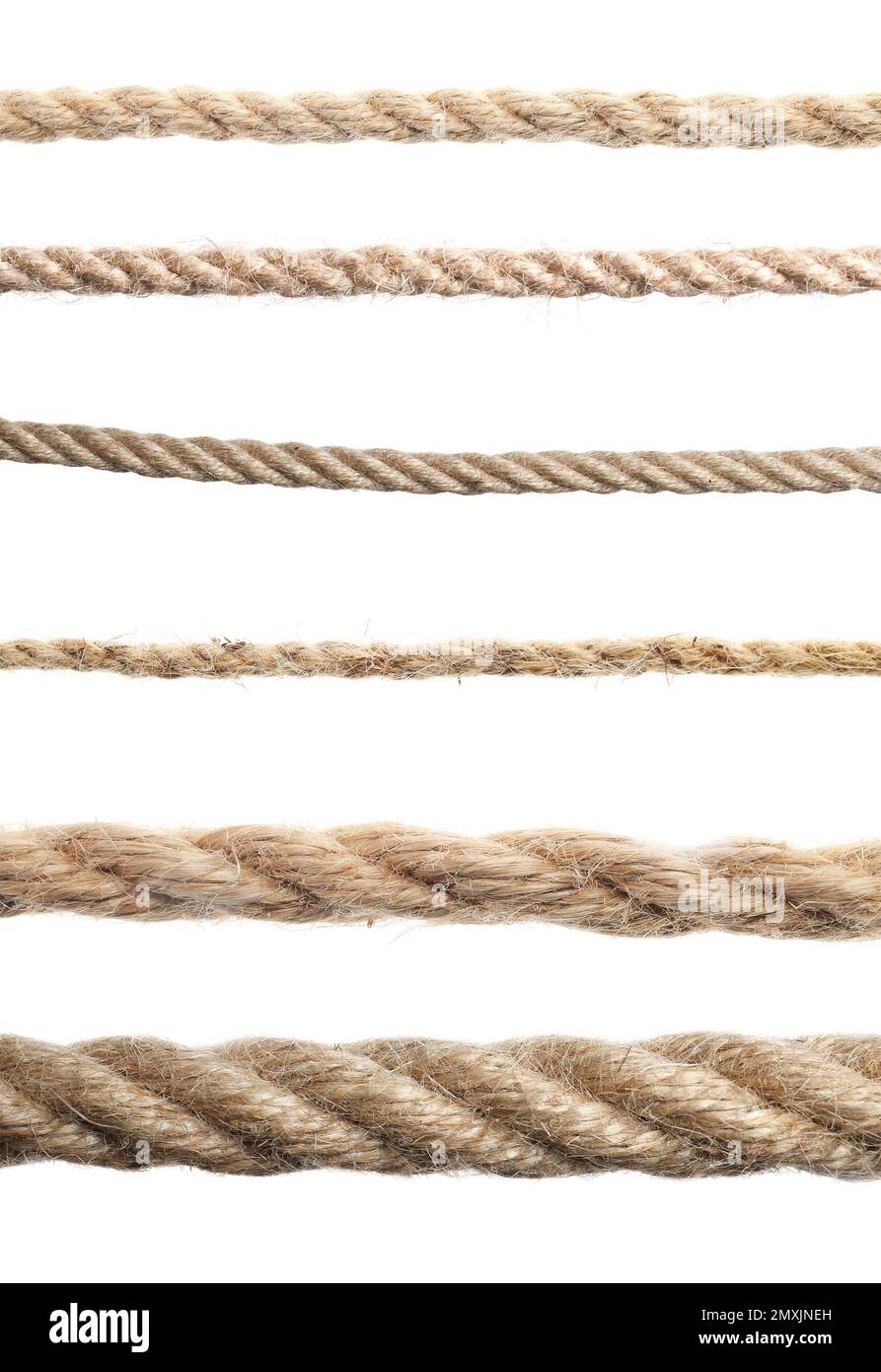 Set of hemp ropes on white background Stock Photo - Alamy