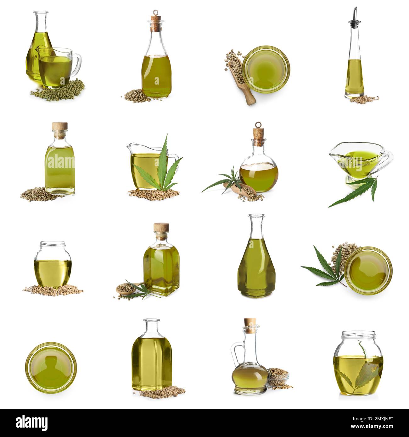 Collage with hemp oil on white background Stock Photo - Alamy