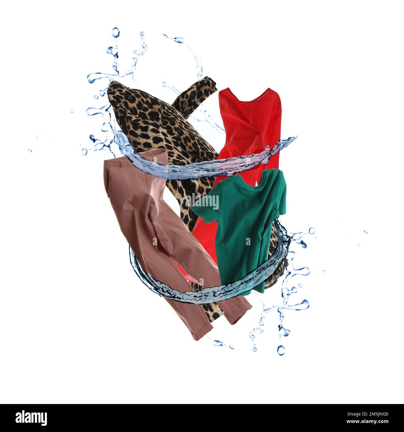 Water splash with different clothes isolated on white Stock Photo - Alamy