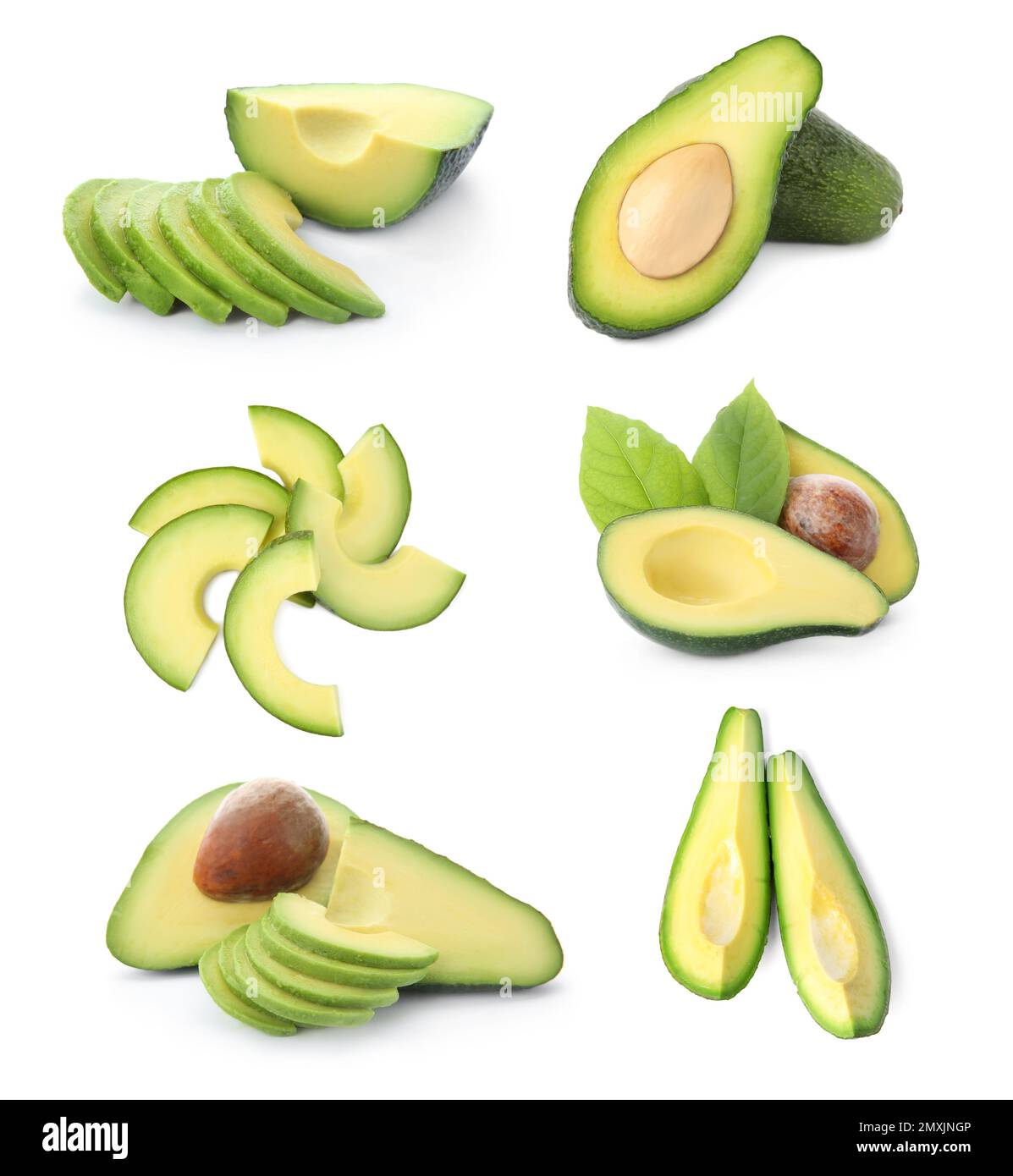 Set of cut avocados on white background Stock Photo - Alamy