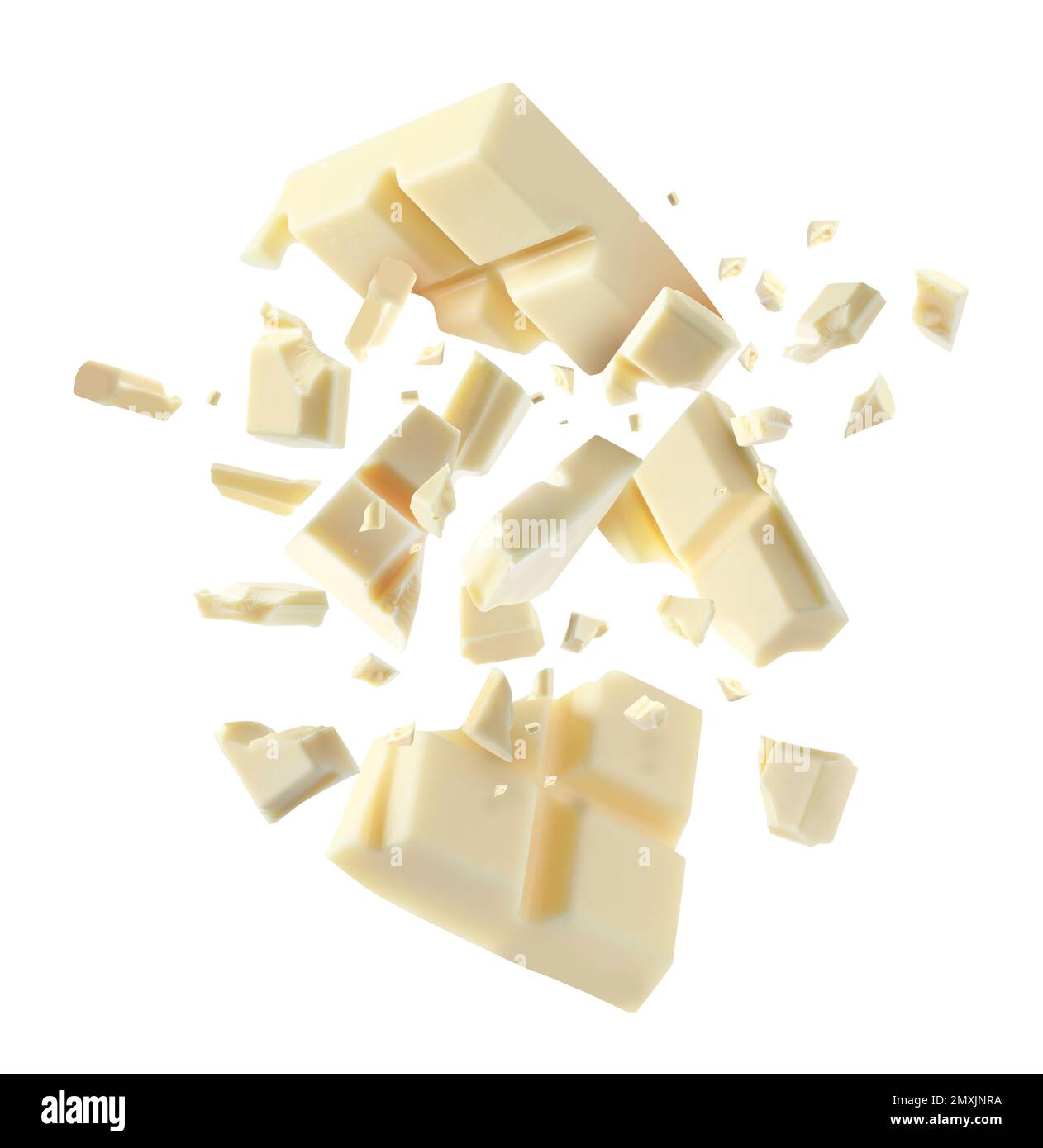 Chocolate explosion, pieces shattering on white background Stock Photo ...