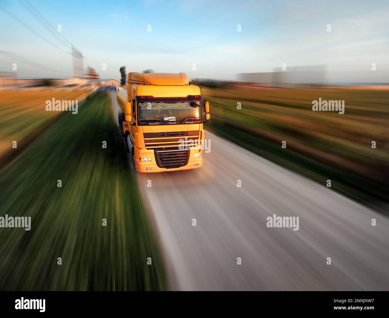 Logistics concept. Truck on country road, motion blur effect Stock ...