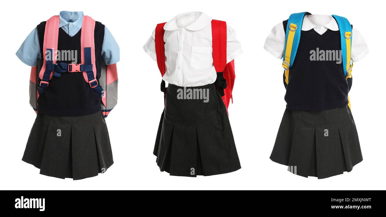 Set of school uniforms for girls on white background. Banner design ...