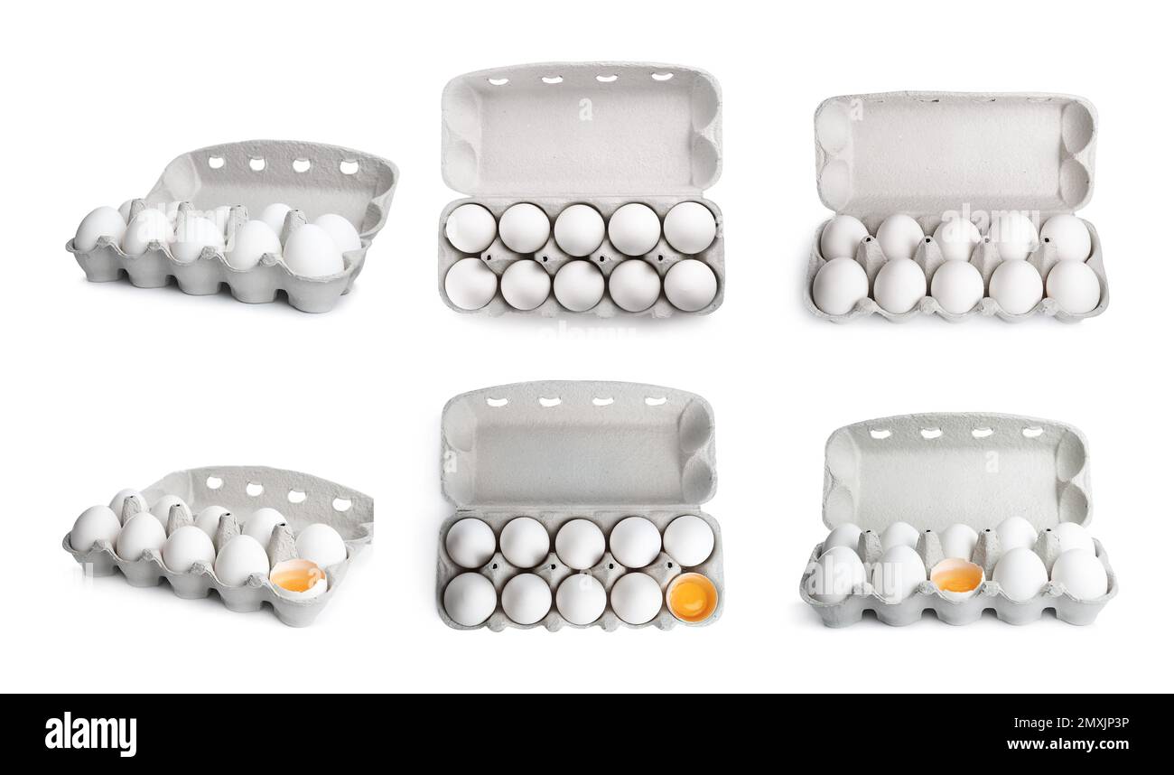 Set of fresh eggs on white background, banner design Stock Photo - Alamy