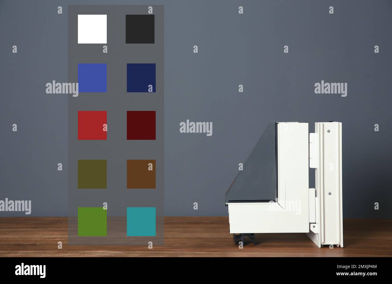 Sample of modern window profile on table and avaiable colors palette ...