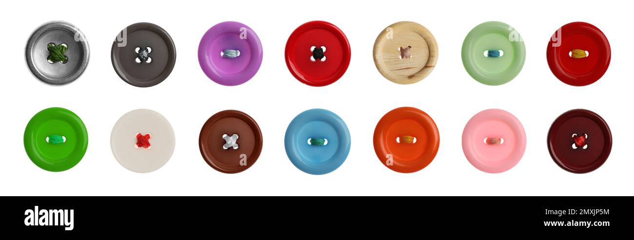 Set of sewing buttons on white background, banner design Stock Photo ...