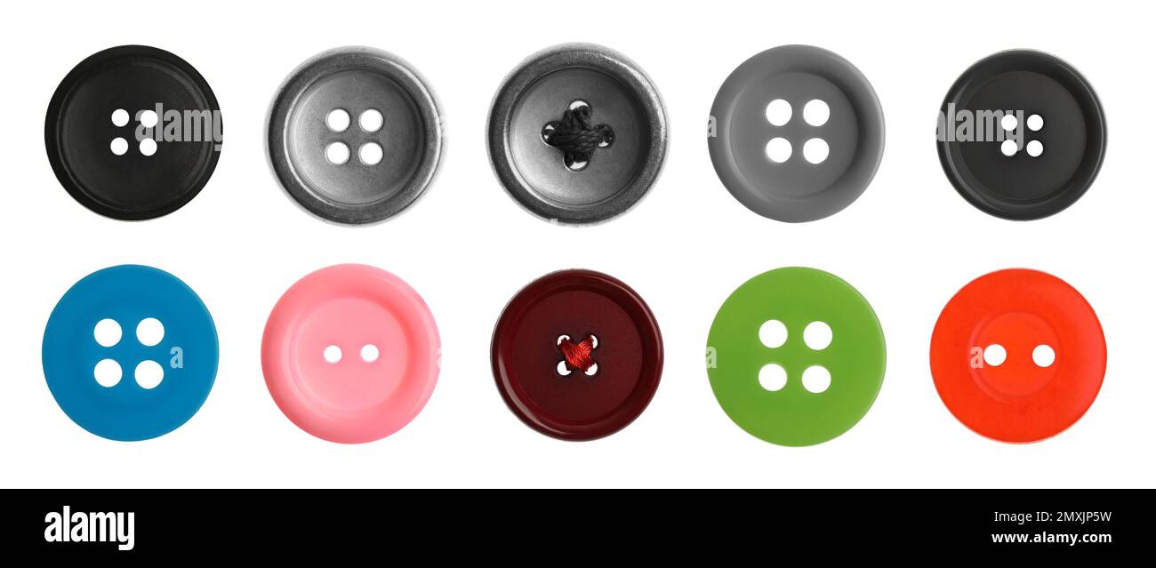 Set of sewing buttons on white background, banner design Stock Photo ...