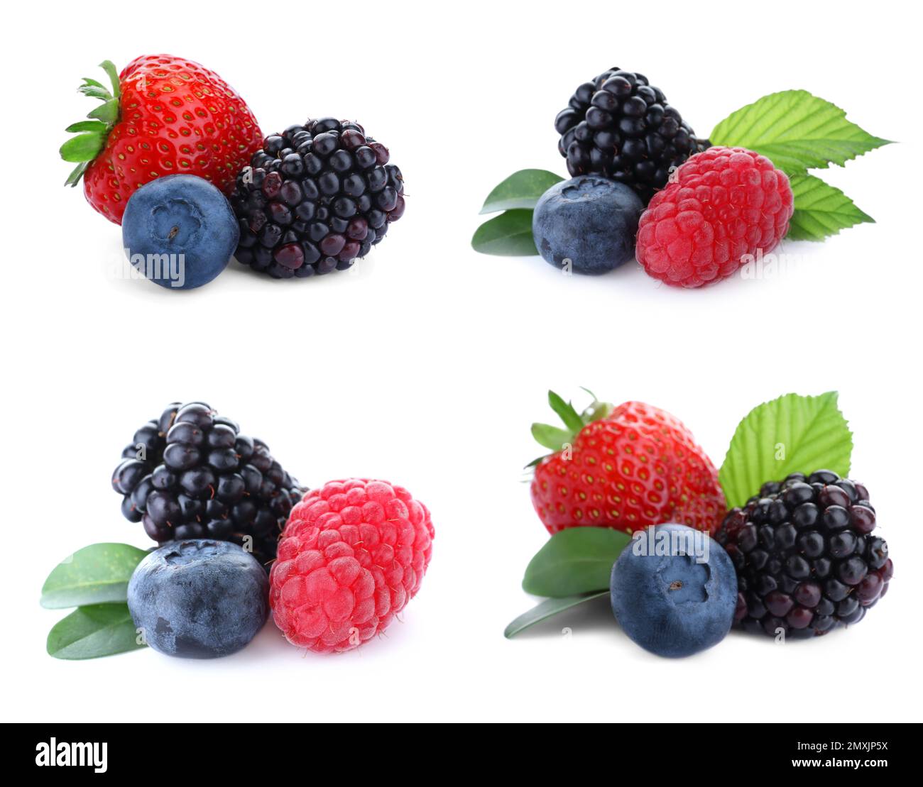 Set of different mixed berries on white background Stock Photo - Alamy