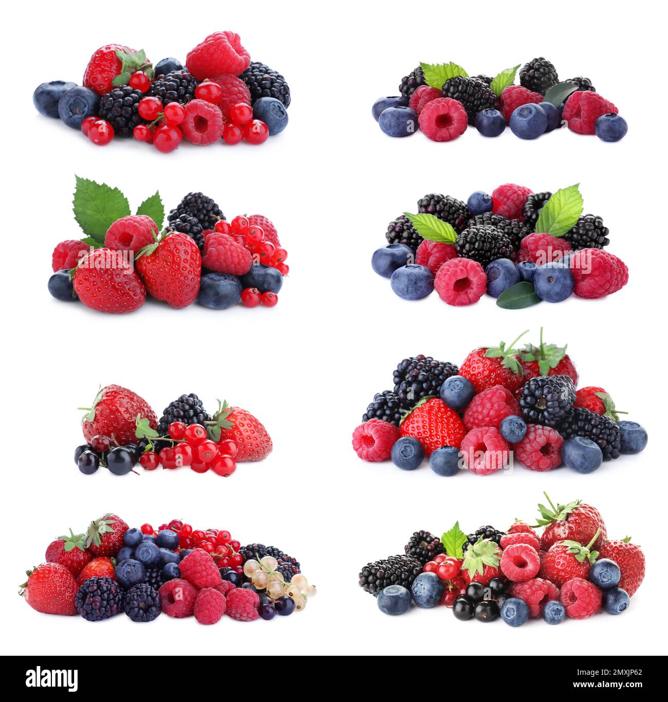 Set of different mixed berries on white background Stock Photo - Alamy