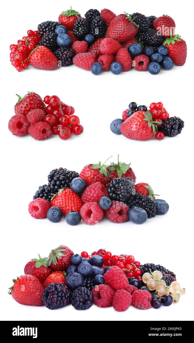Set of different mixed berries on white background Stock Photo - Alamy