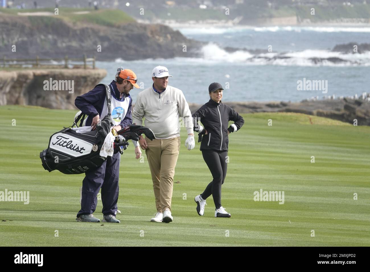 Pebble Beach, CA, USA. 3rd Feb, 2023. English player, Ben Taylor walks ...