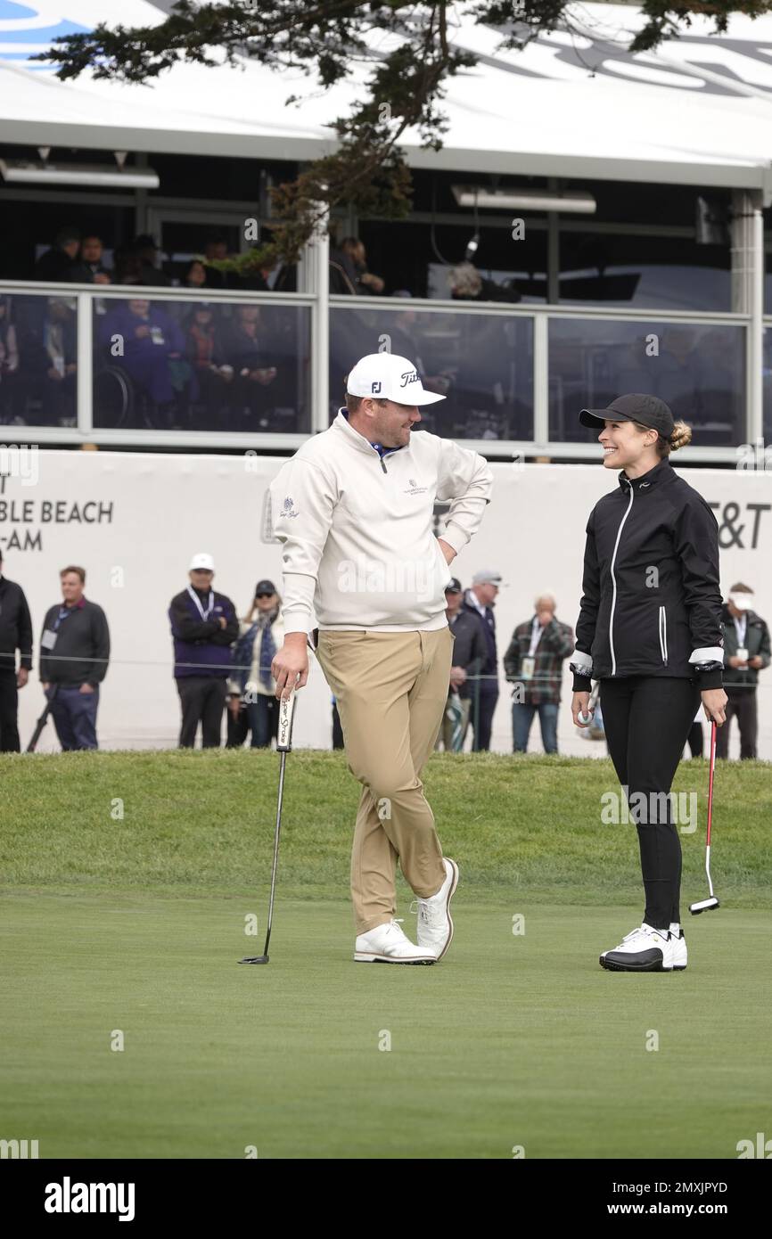 Pebble Beach, CA, USA. 3rd Feb, 2023. English player, Ben Taylor chats ...