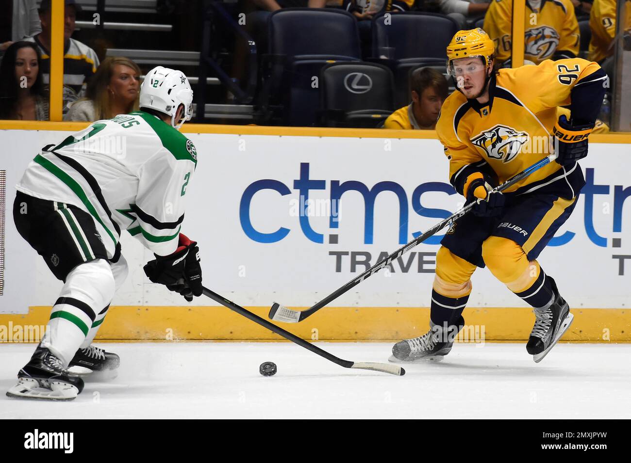 Nashville Predators center Ryan Johansen (92) plays against the Dallas ...