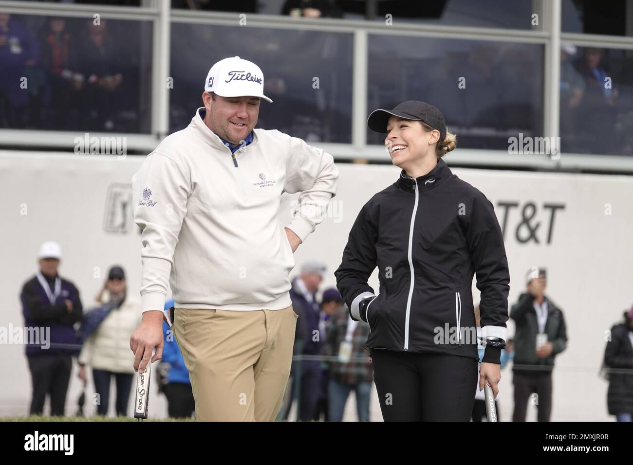Pebble Beach, CA, USA. 3rd Feb, 2023. English player, Ben Taylor chats ...