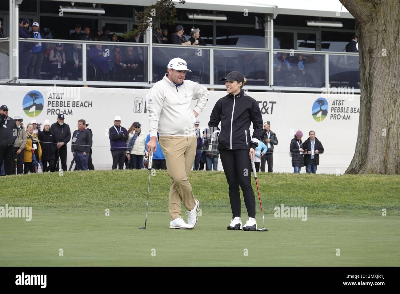 Pebble Beach, CA, USA. 3rd Feb, 2023. English player, Ben Taylor chats ...