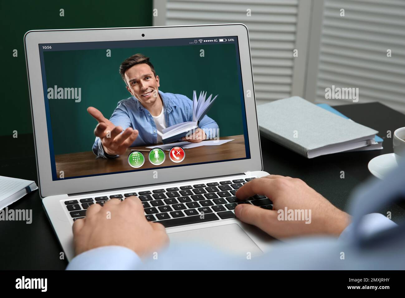 Distance learning, online school lesson. Boy studying at home during ...