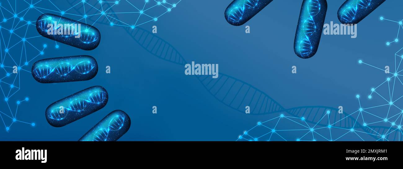 Capsules with DNA molecule on blue background, banner design ...