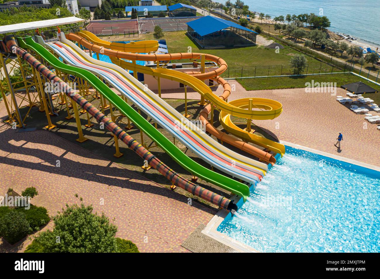 Aerial view of water park on sunny day Stock Photo - Alamy