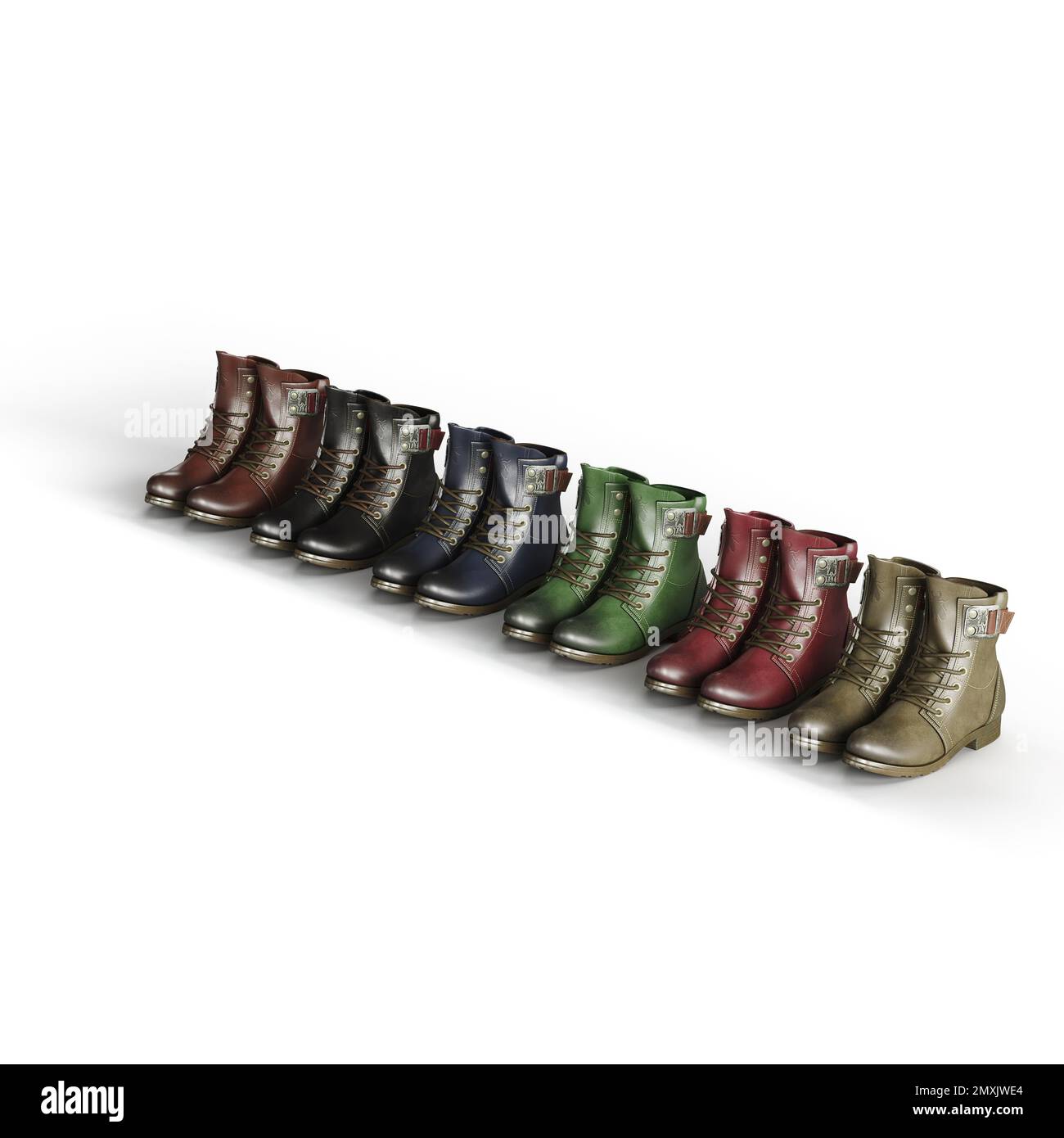 A row of boots isolated on white background Stock Photo - Alamy