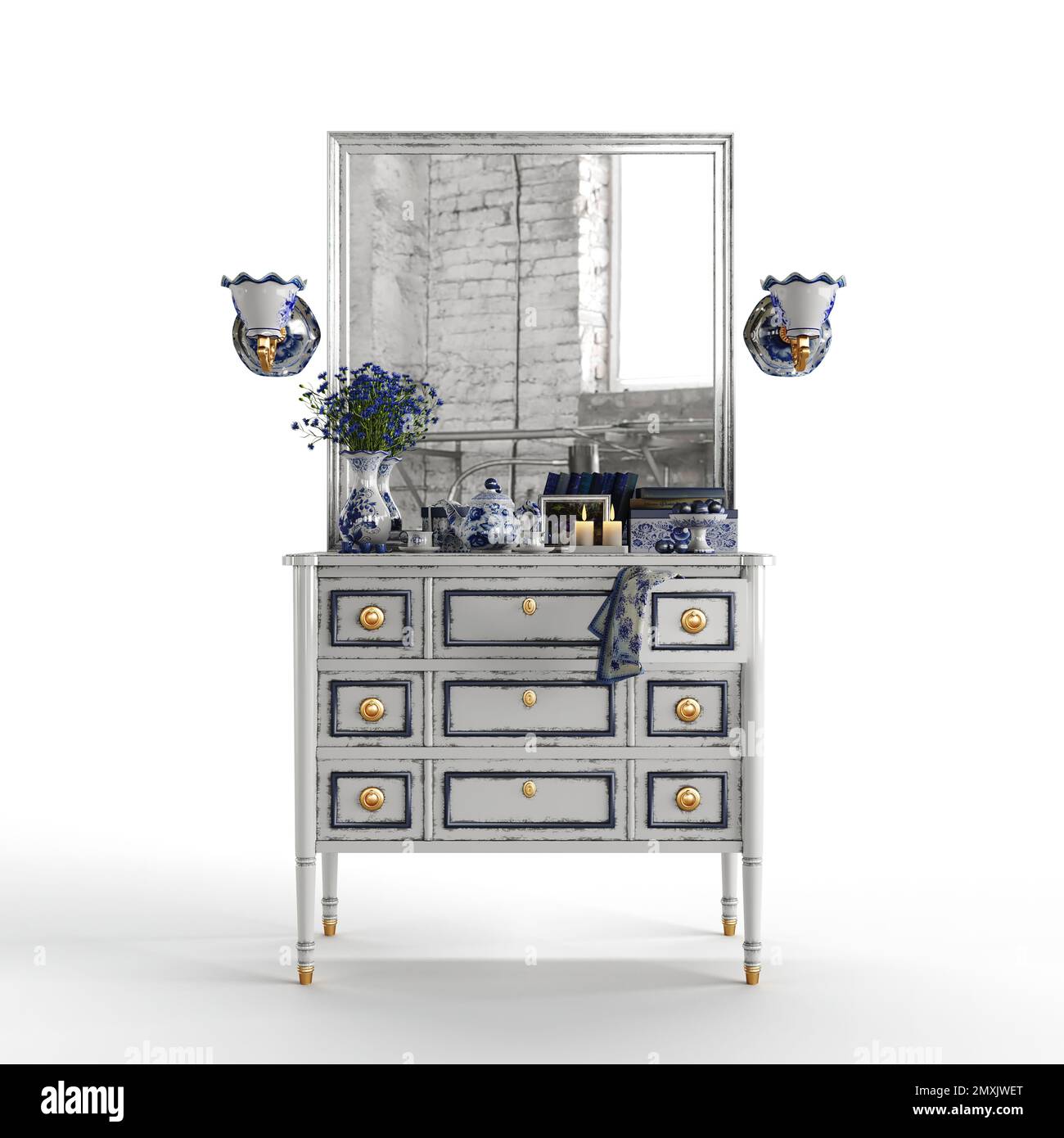 A luxury drawer with a mirror isolated on white background Stock Photo ...